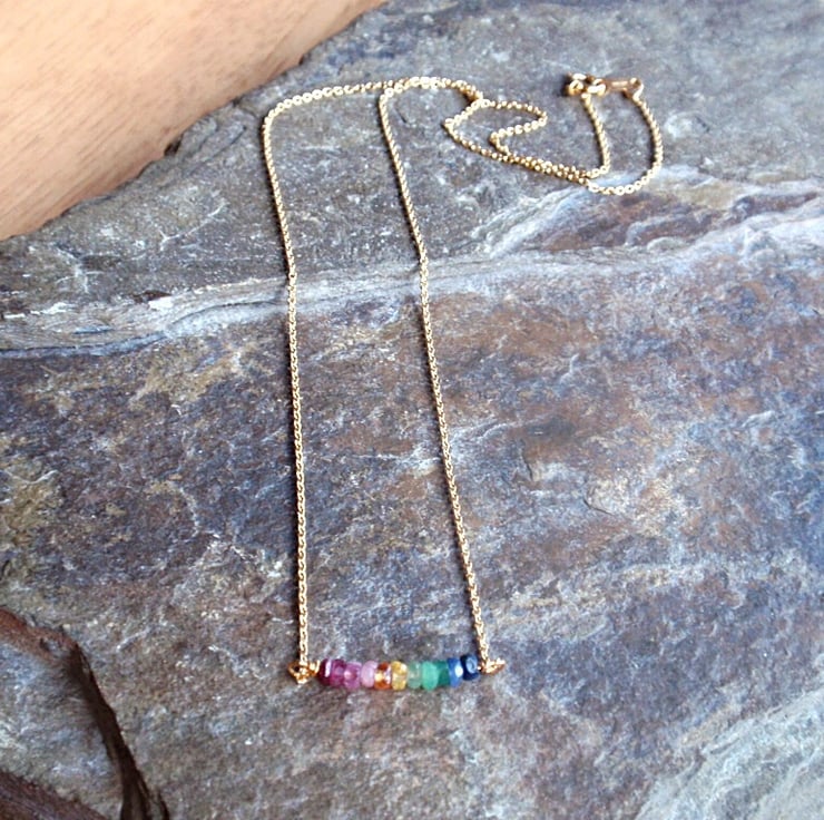 Rainbow gemstone necklace with gold filled chai... - Folksy