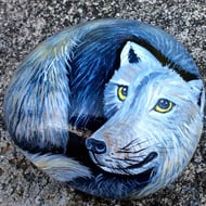 Wolf hand painted stone - Folksy
