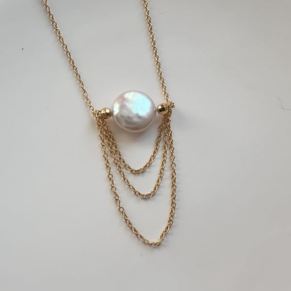 Natural Baroque Button Shape White Pearl, 18K G... - Folksy
