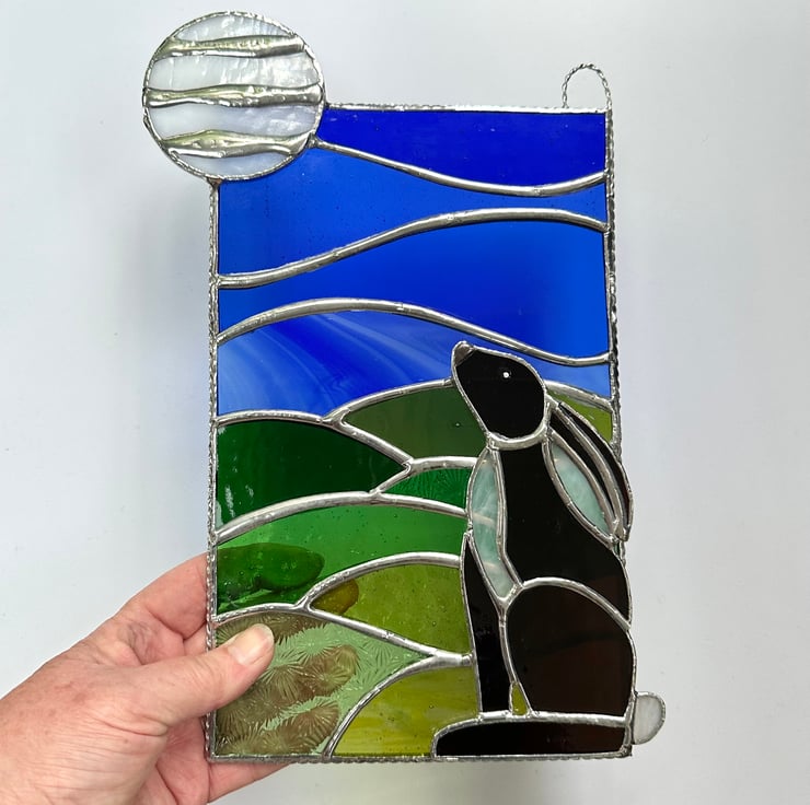 Stained Glass Hare Panel - Moon Gazing Hare - W... - Folksy