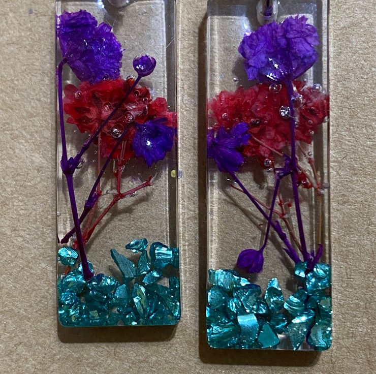 Handmade Pair Of Rectangular Earrings With Drie... - Folksy