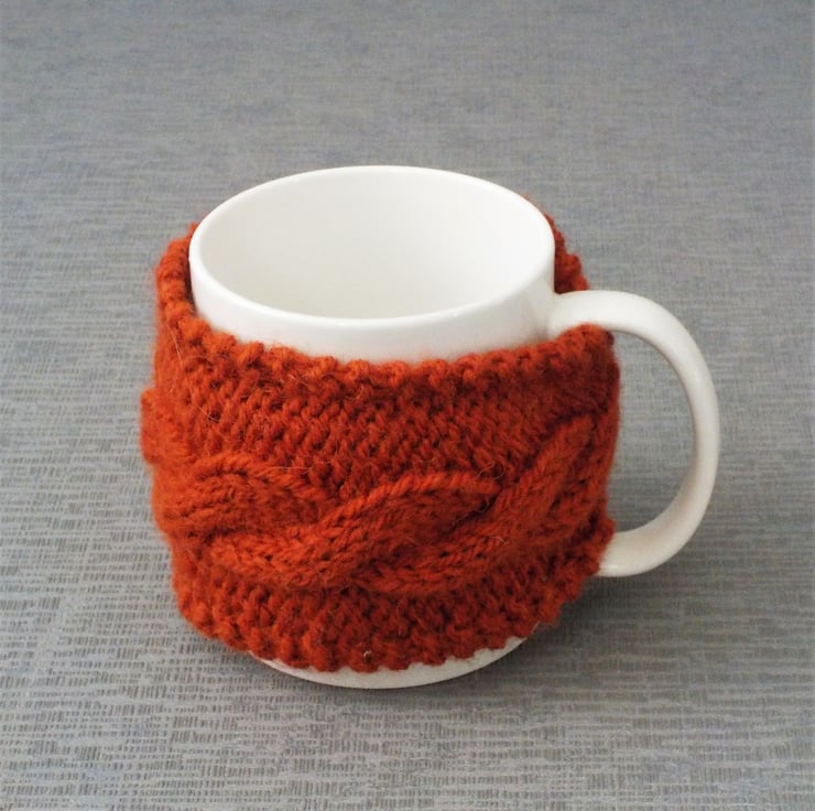 Heart button mug cosy handknit British wool bur... - Folksy