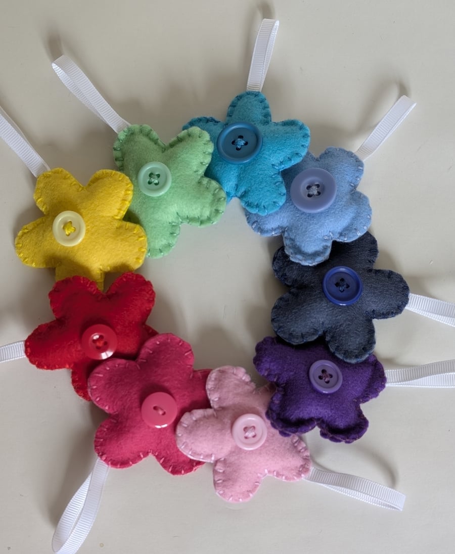 Handmade felt flower keyring in blue and purple - Folksy