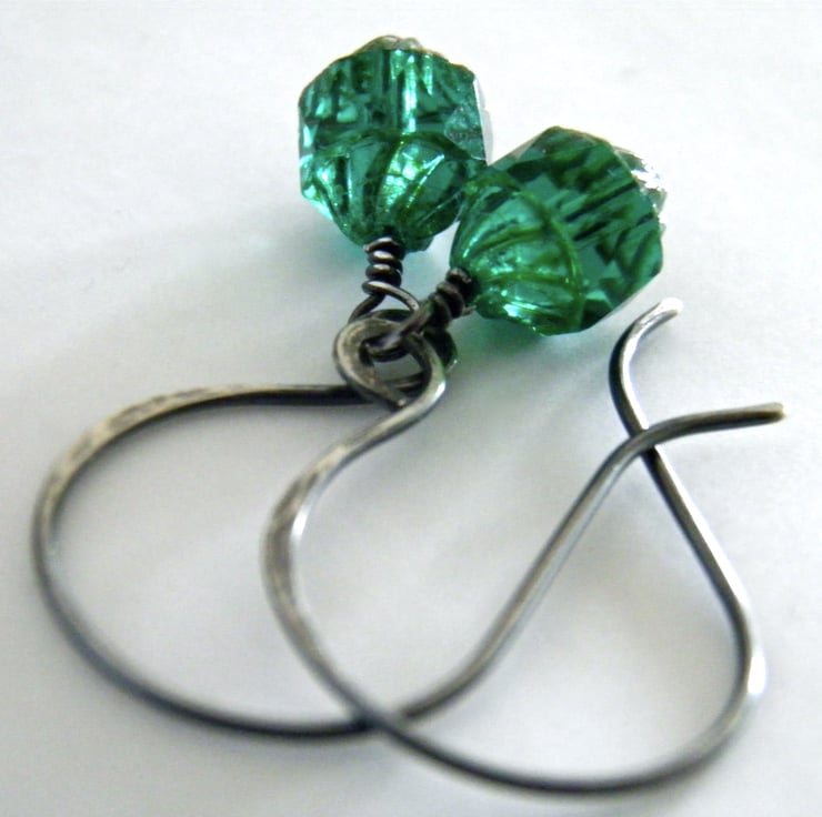 Sterling Silver Green Earrings - Folksy