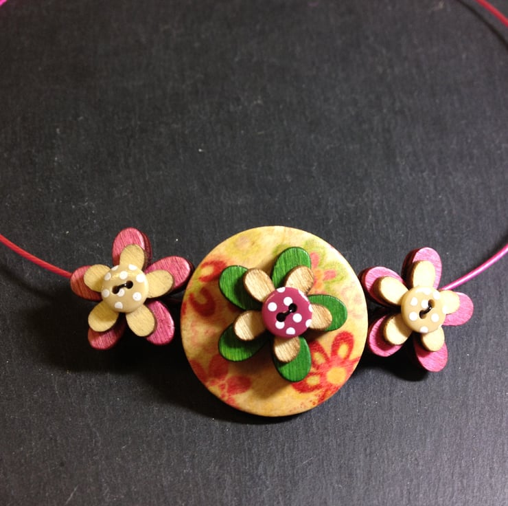 Focal Button Choker Necklace Triple Stacked Pin... - Folksy