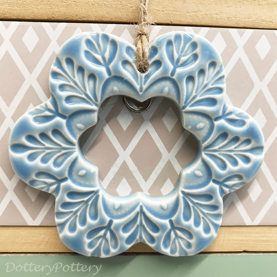 Retro bright Ceramic flower decoration blue - Folksy