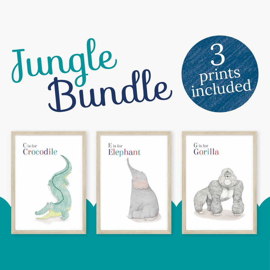 Beautiful Bundle: Jungle animals print set of 3... - Folksy