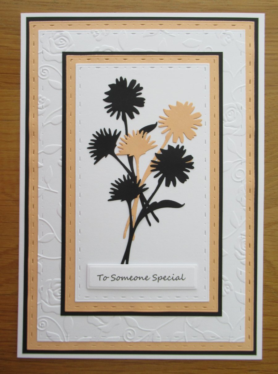 Silhouette Flowers - A5 Card - Peach - Folksy