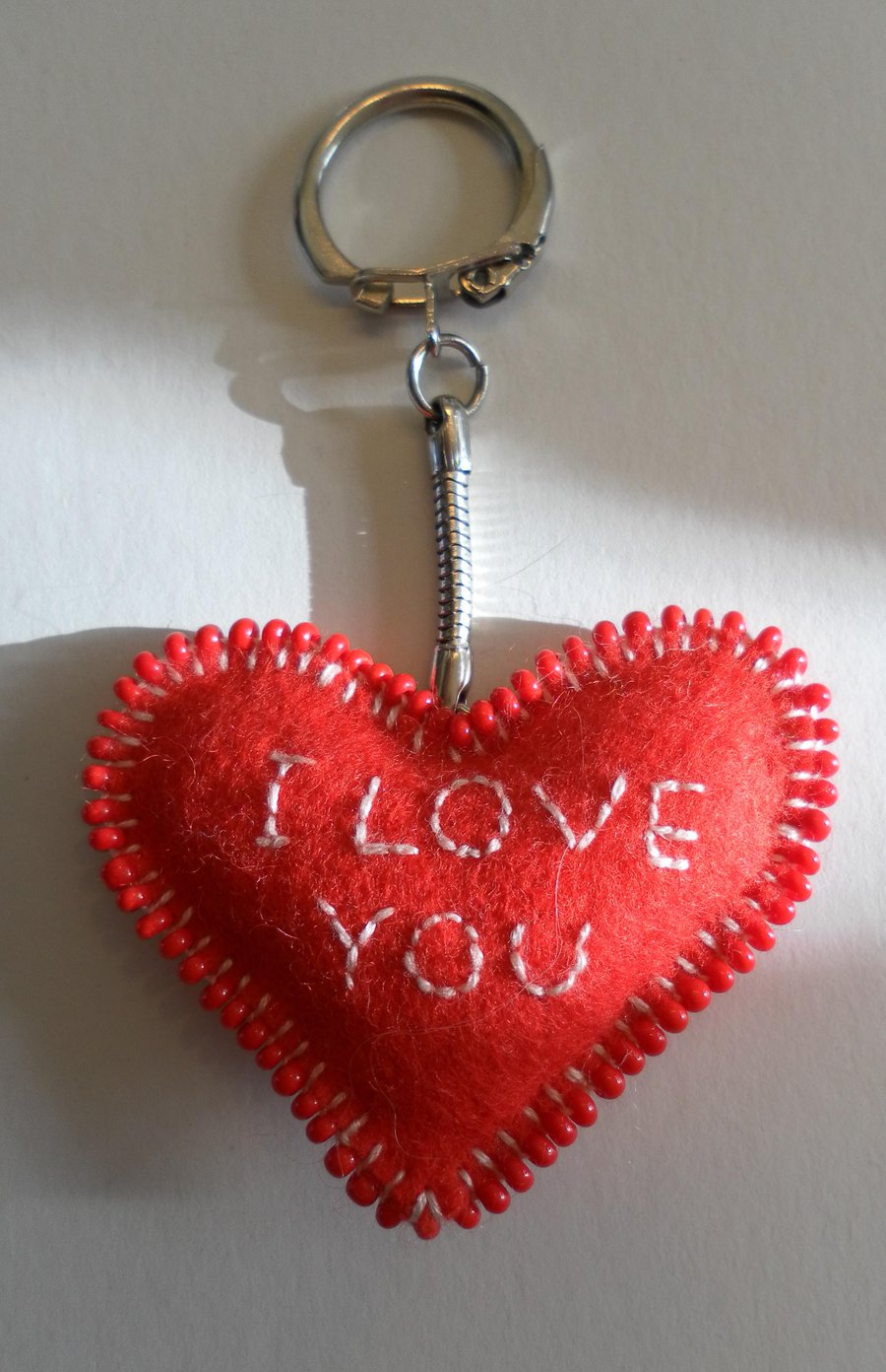 Red Felt Heart Keyring, hand embroidered and b... - Folksy