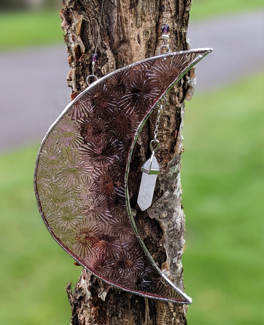 Stained glass crescent moon suncatcher - Folksy