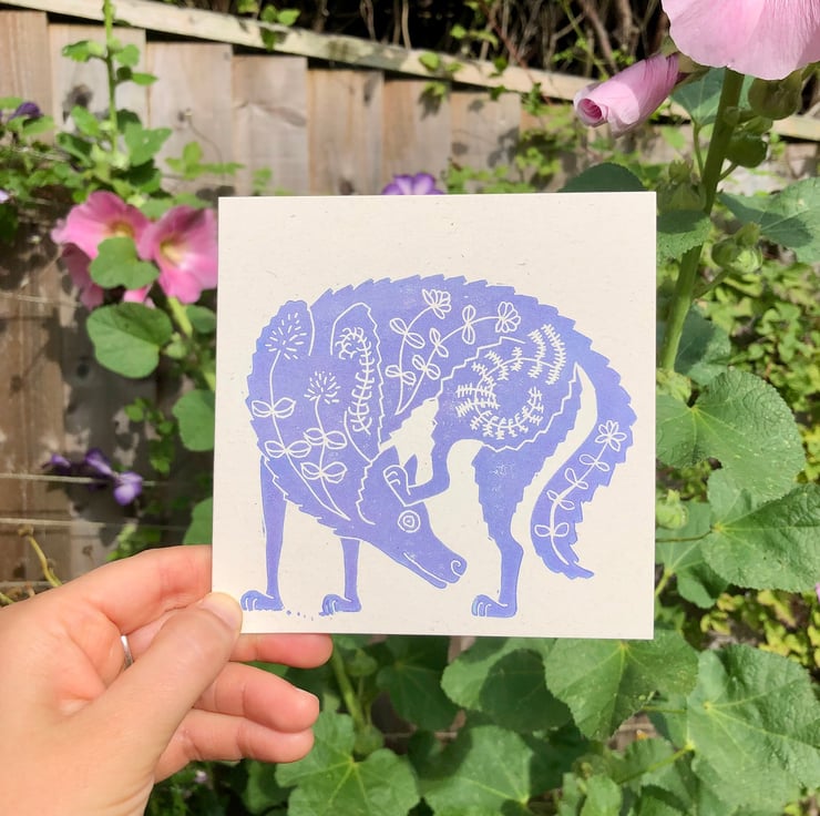 Summer Wolf Linocut Card - Folksy