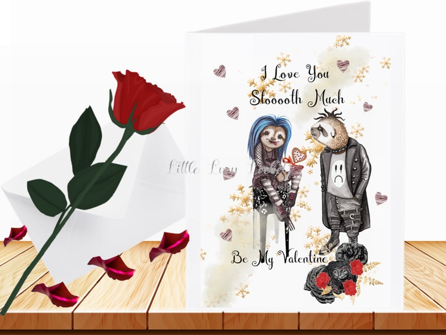 VALENTINE'S CARD-Couple of Goth Sloths in a Val... - Folksy
