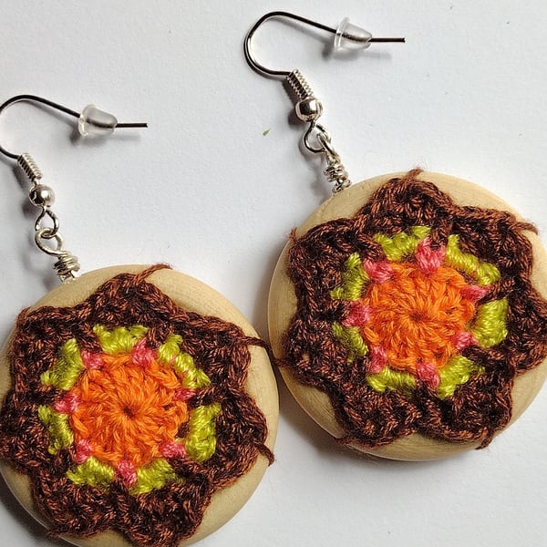 Micro crochet mandala earrings - Folksy