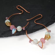 Spring garden - wire wrapped beaded hoop earrings - Folksy
