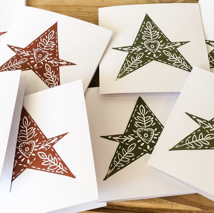 Hand printed Lino Print Christmas Cards. Green ... - Folksy