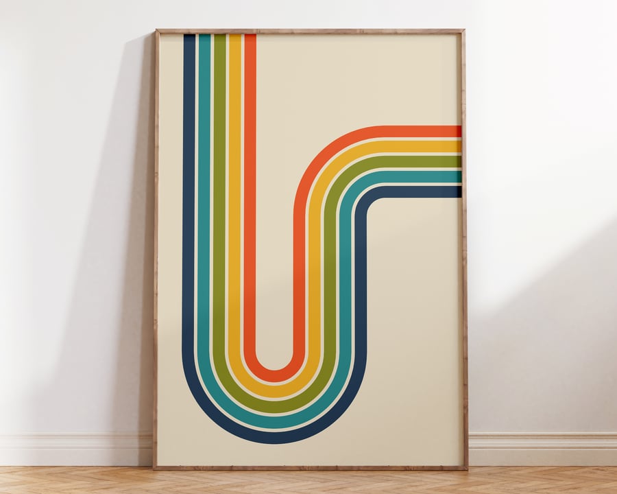 Geometric Retro Rainbow Poster R008 - Folksy