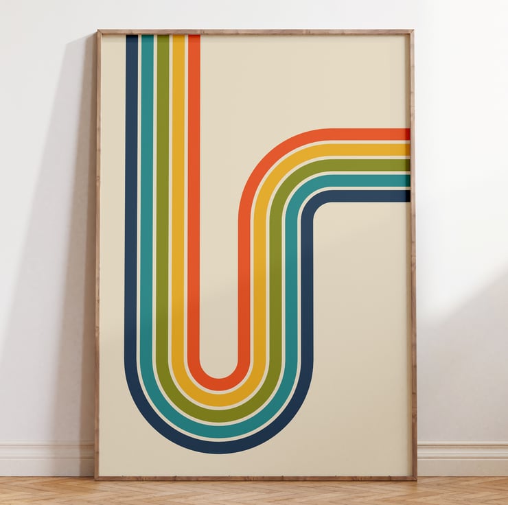 Geometric Retro Rainbow Poster R008 - Folksy