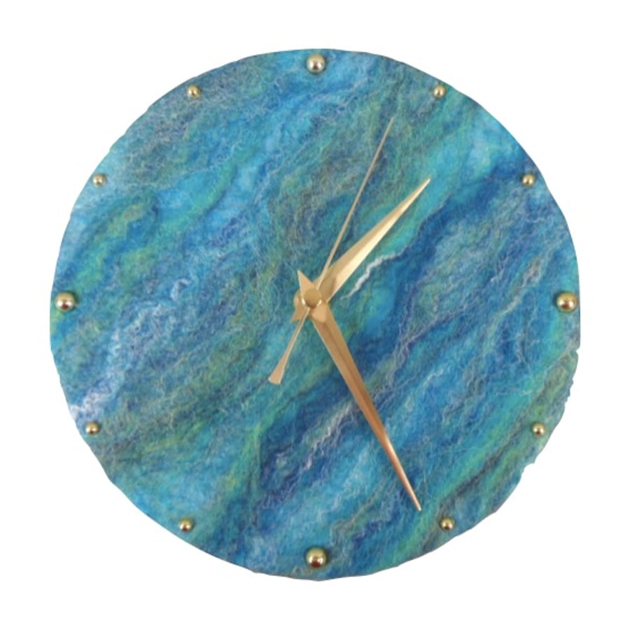 20cm felted wall clock in blue and green - Folksy