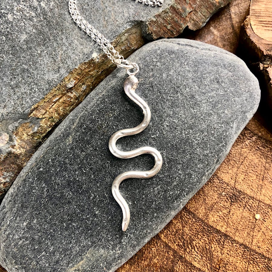 Recycled Sterling Silver Snake Necklace - Folksy