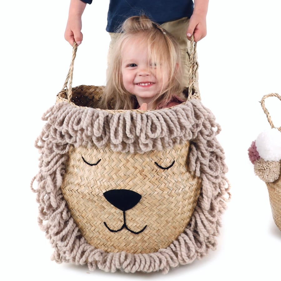 Extra Large Natural Lion toy basket - Folksy