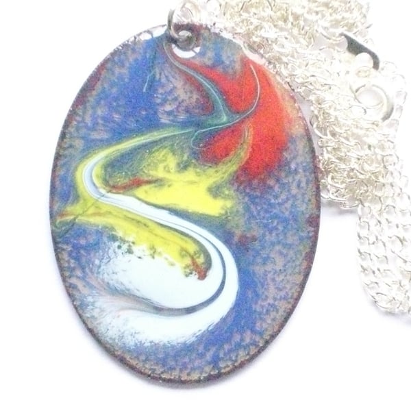 large oval pendant - white yellow and red over ... - Folksy