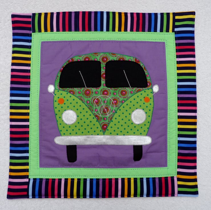 Applique VW Camper Van Cushion Cover in Purple ... - Folksy