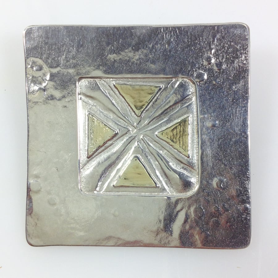 Silver and 18ct gold square brooch - Folksy