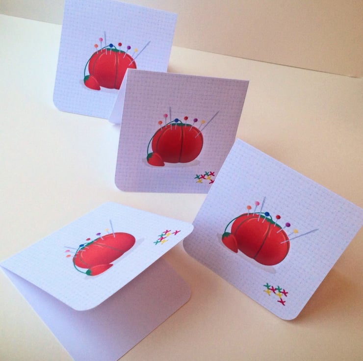 Set of Four Notecards,'Pretty Pins'Blank Noteca... - Folksy