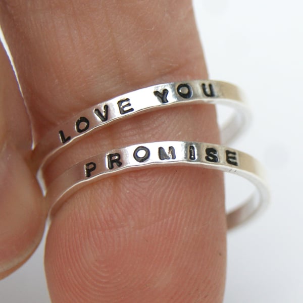 Personalised Rings, Set of 2 Hand Stamped Rings... - Folksy