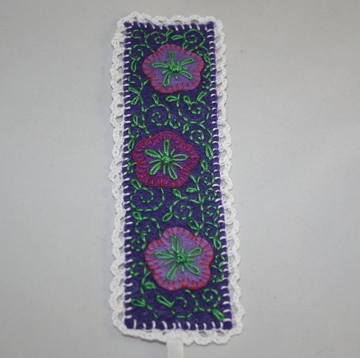 Embroidered Felt Bookmark - Filigree pattern on... - Folksy