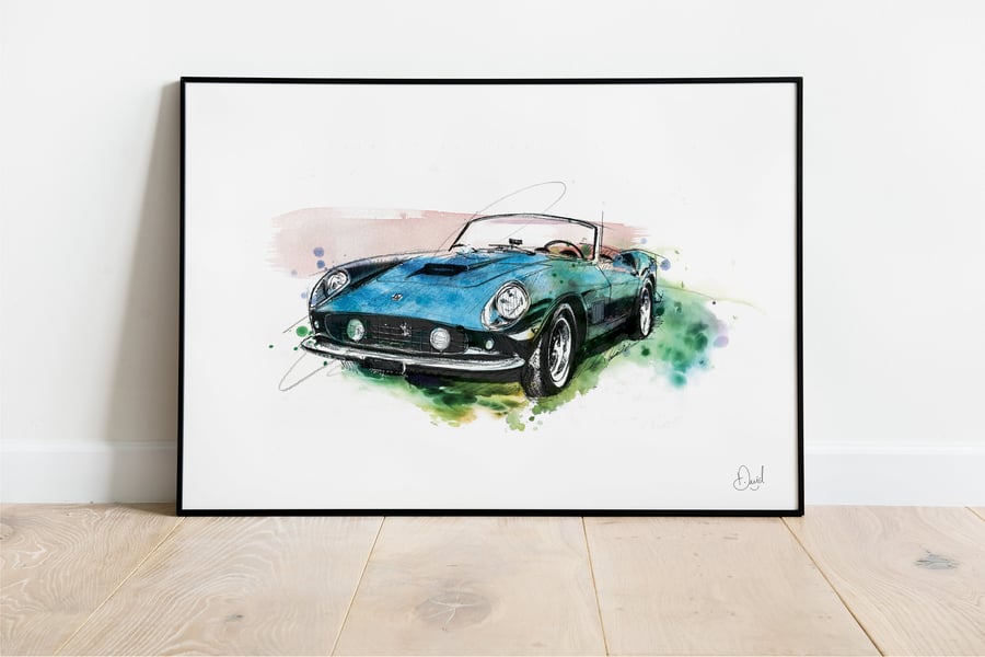 Ferrari 250 GTO Classic Car Art Print, Illustra... - Folksy