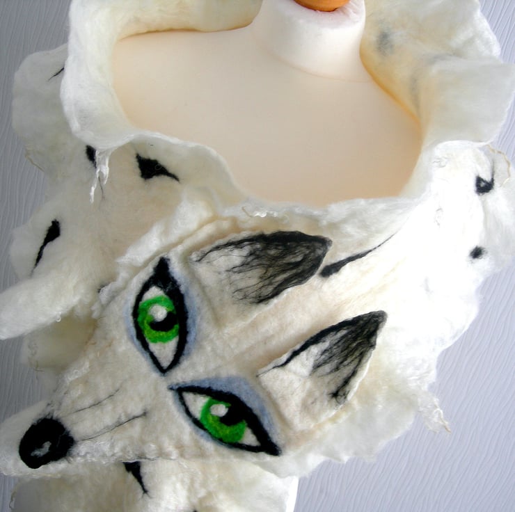 Hand Felted, Wool felted soft ART SCARF-WHITE FOX- - Folksy