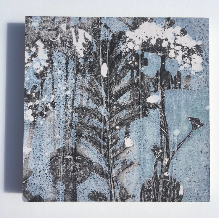 Small blue floral original monoprint by Stef Mi... - Folksy