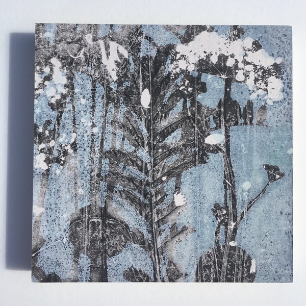 Small blue floral original monoprint by Stef Mi... - Folksy