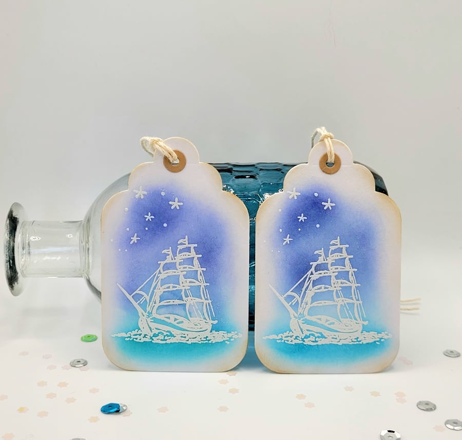 Gift Tags - sailing ship - set of 2 - handmade... - Folksy