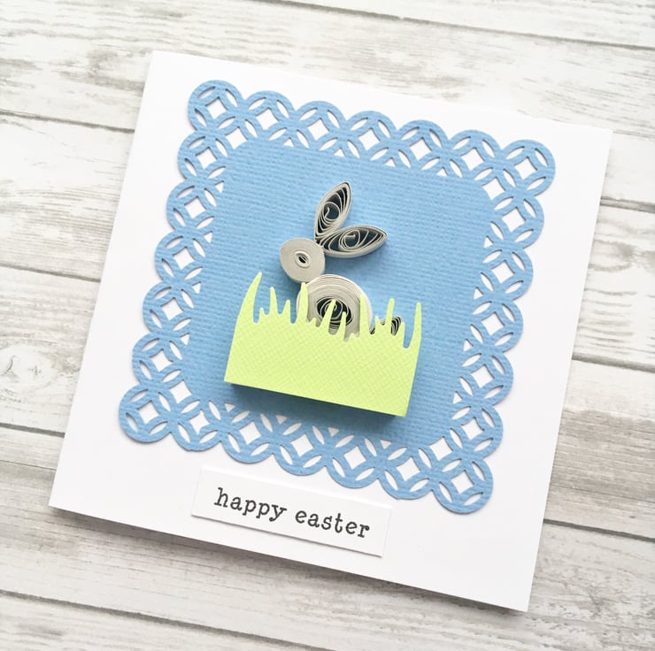 Pack of 4 small Easter cards - quilled bunnies - Folksy