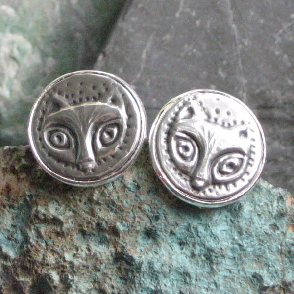 Fox Face Cufflinks in Silver Pewter - Folksy