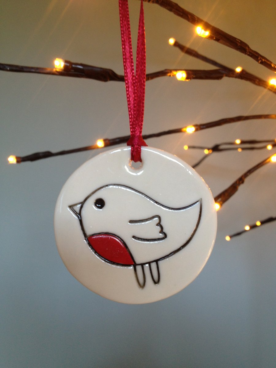 Porcelain Hand painted Robin Christmas Decoration - Folksy