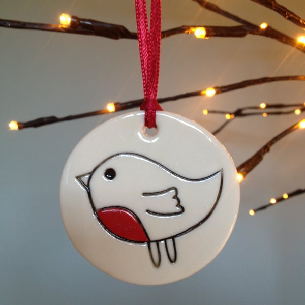 Porcelain Hand painted Robin Christmas Decoration - Folksy