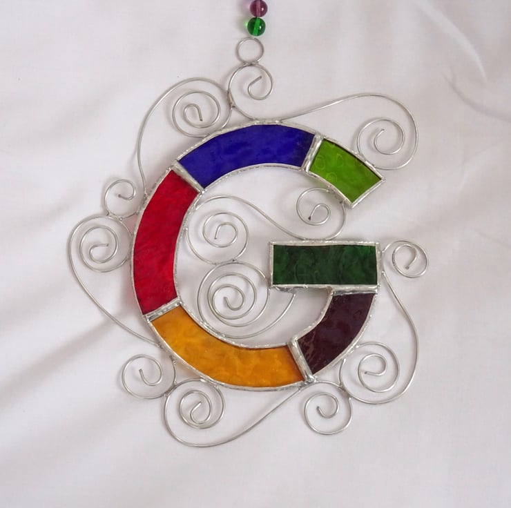 Stained Glass Letter G Suncatcher - Multi - Folksy