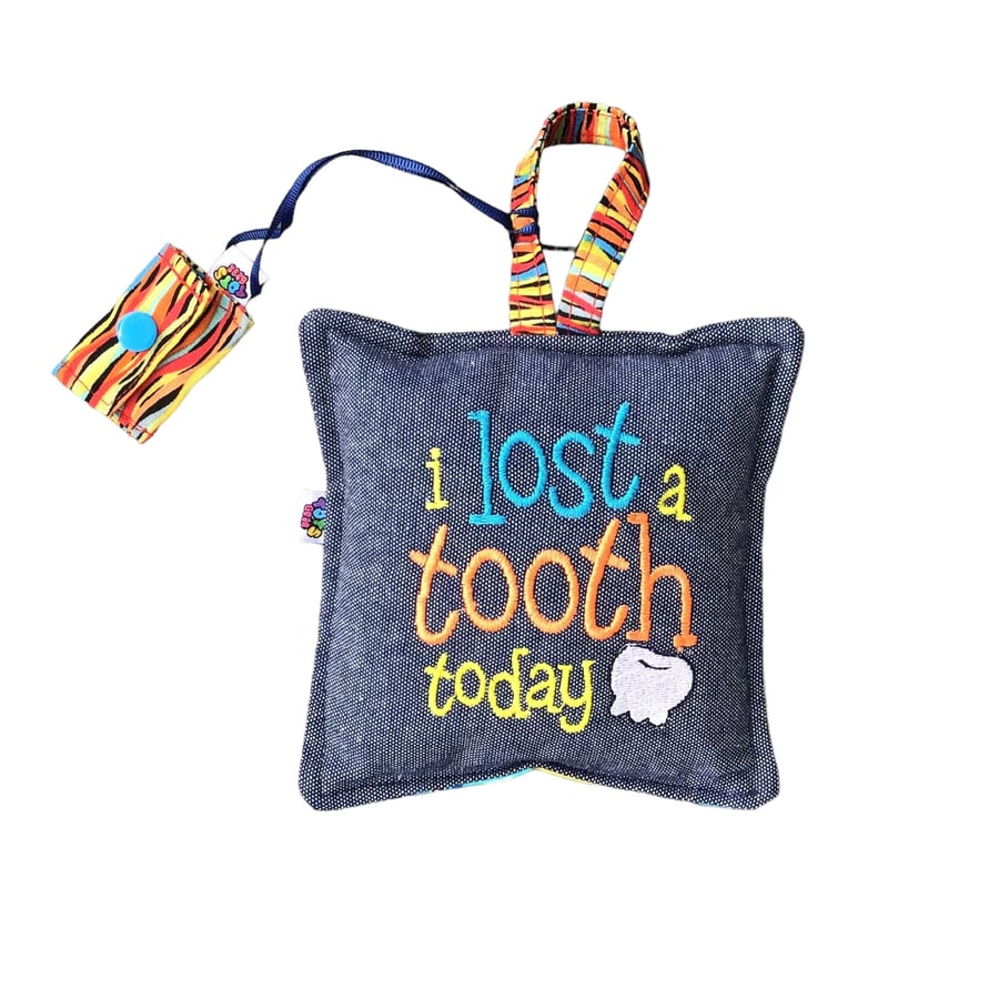 Denim Lost Tooth Cushion with mini Tooth Purse - Folksy