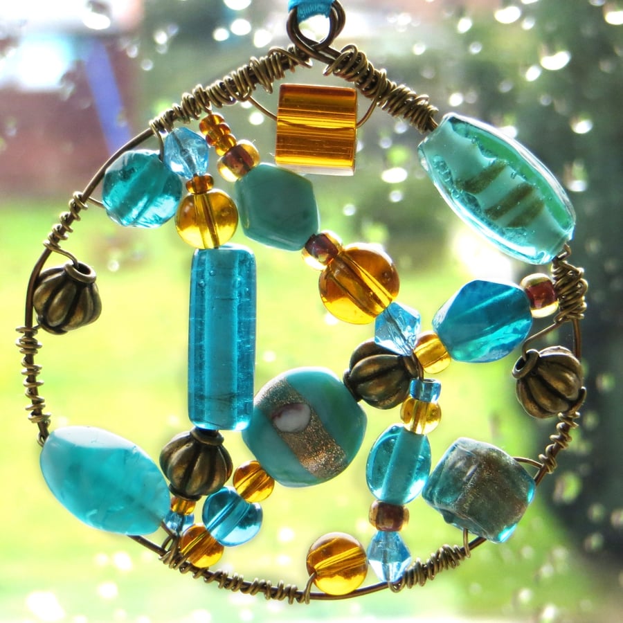 Beaded Wire Bauble - Turquoise, Topaz & Bro... - Folksy