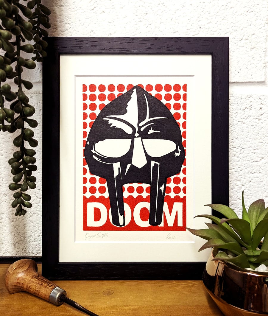 MF Doom- Lino Print - Folksy