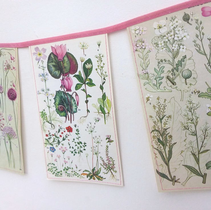 Vintage floral bunting - pink and green - Folksy