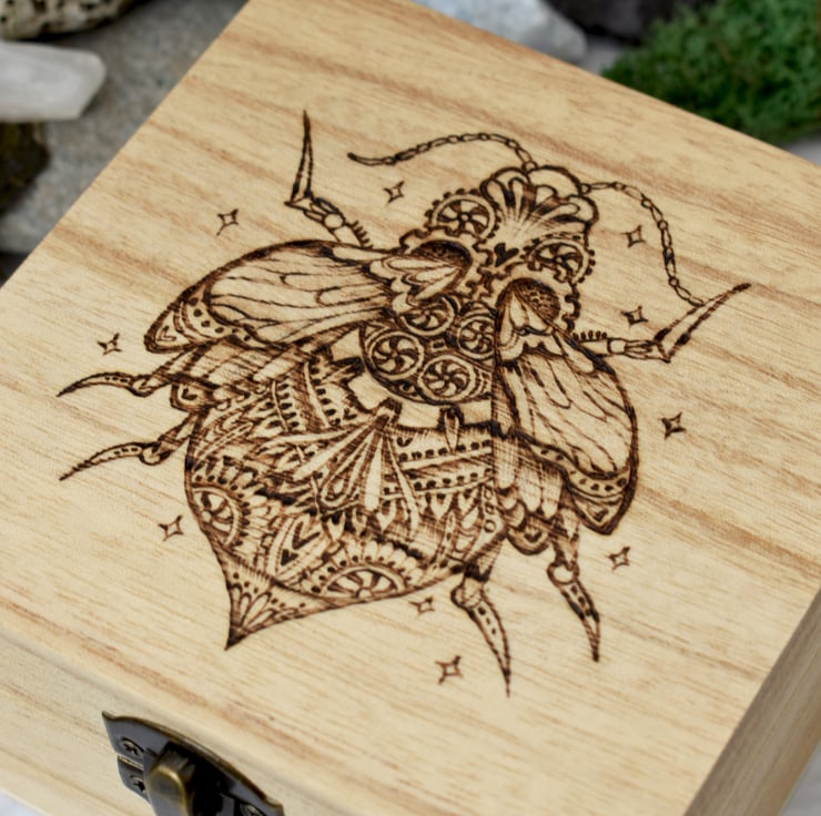 Steampunk bee. Pyrography wooden box. - Folksy
