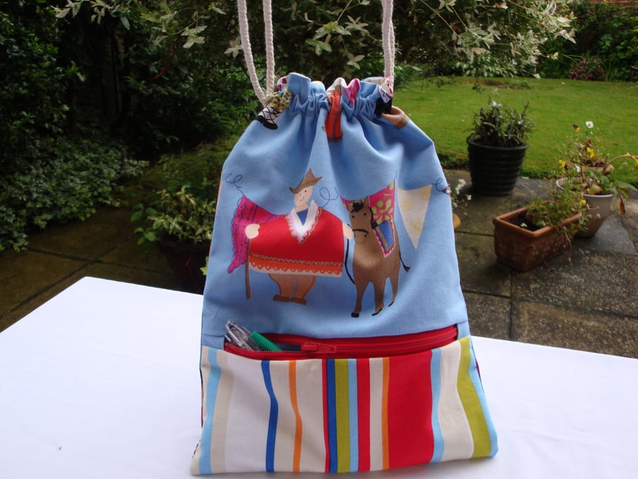 Drawstring Book Bag - PE Bag - External Zip Po... - Folksy