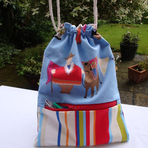 Drawstring Book Bag - PE Bag - External Zip Po... - Folksy