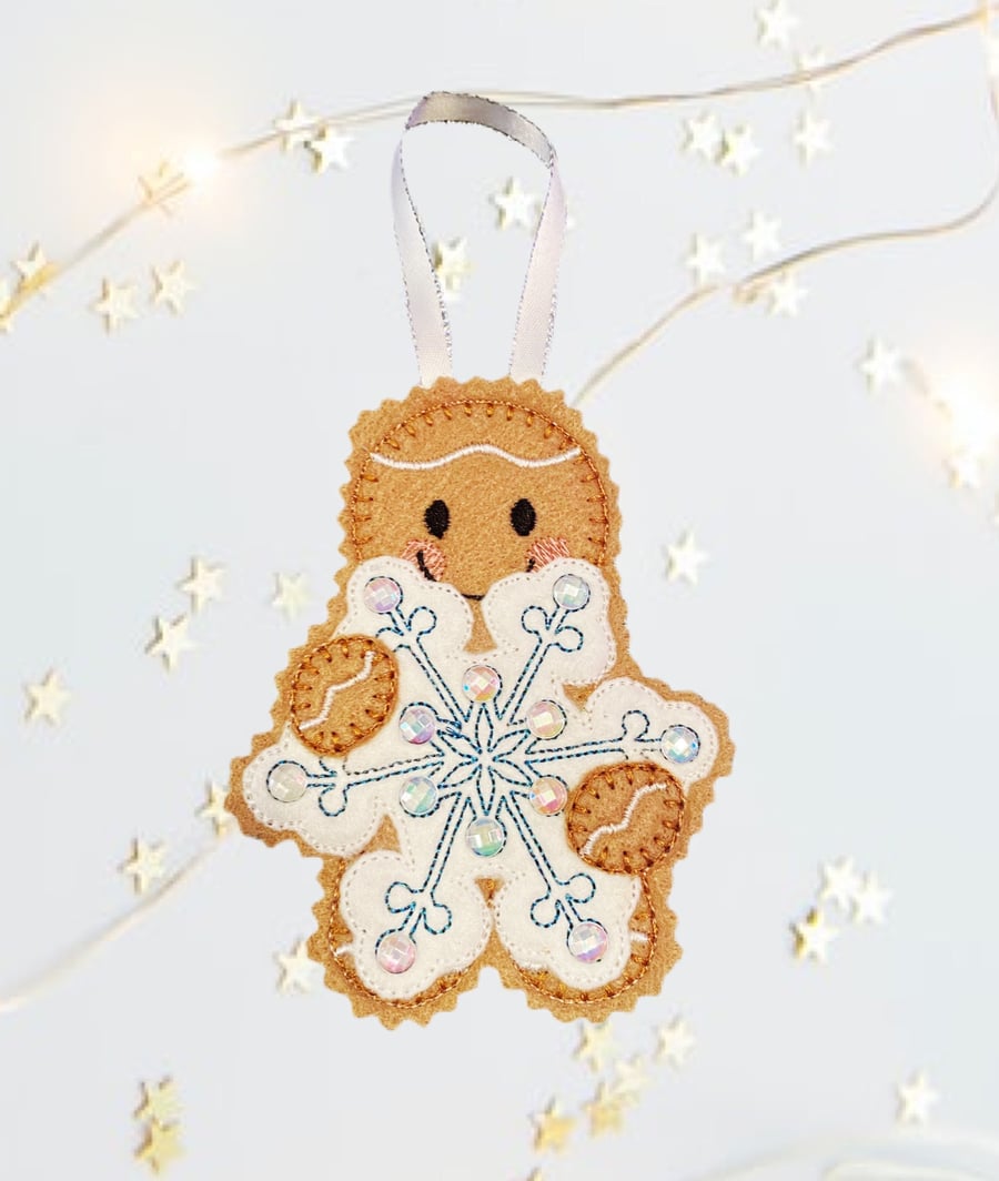 Snowflake Gingerbread Man Felt Christmas Decora... - Folksy