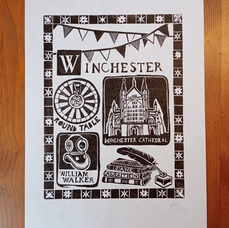 Original handmade linocut print of Winchester, ... - Folksy