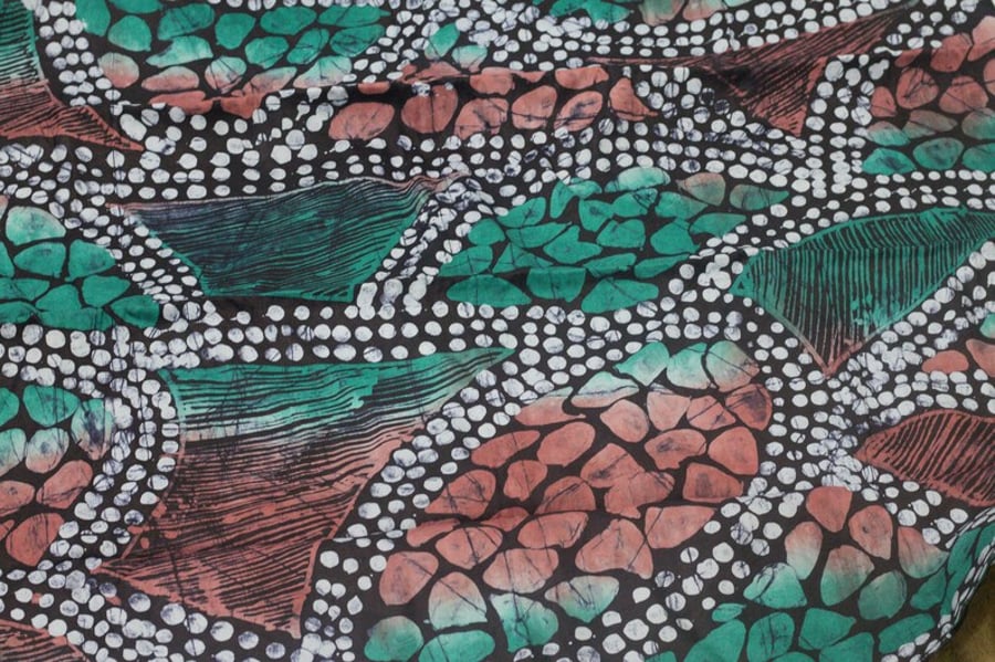 Red and Green batik fabric - Folksy